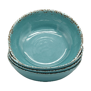LOK-OSEMILE Gourmet Art Crackle 8.1" Melamine Salad and Pasta Bowls - Aquamarine 32 oz Set of 4