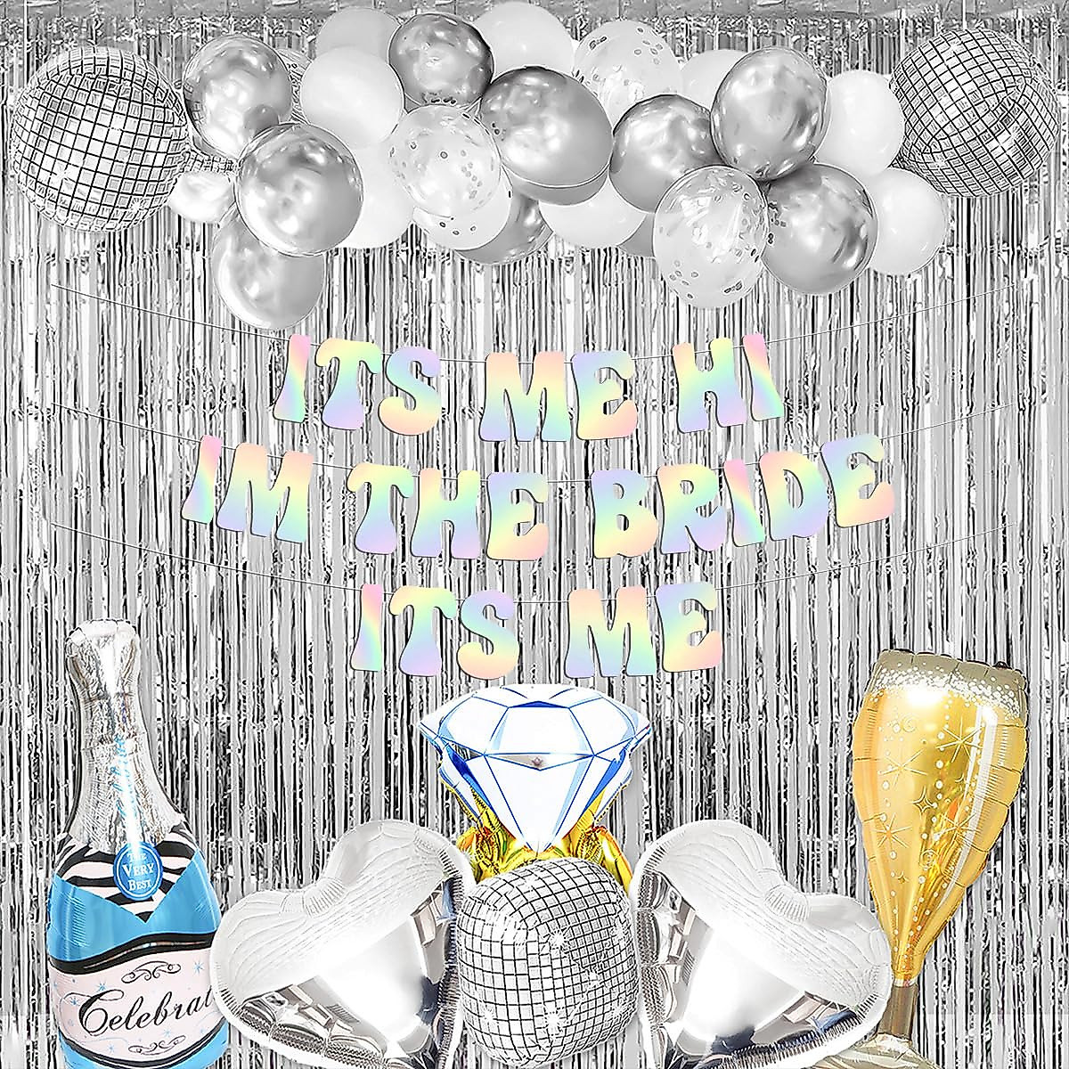 Pre-Strung Holographic Bachelorette Party Banner Iridescent Its Me Hi I'm The Bride Its Me Banner for Bachelorette Party Decoration