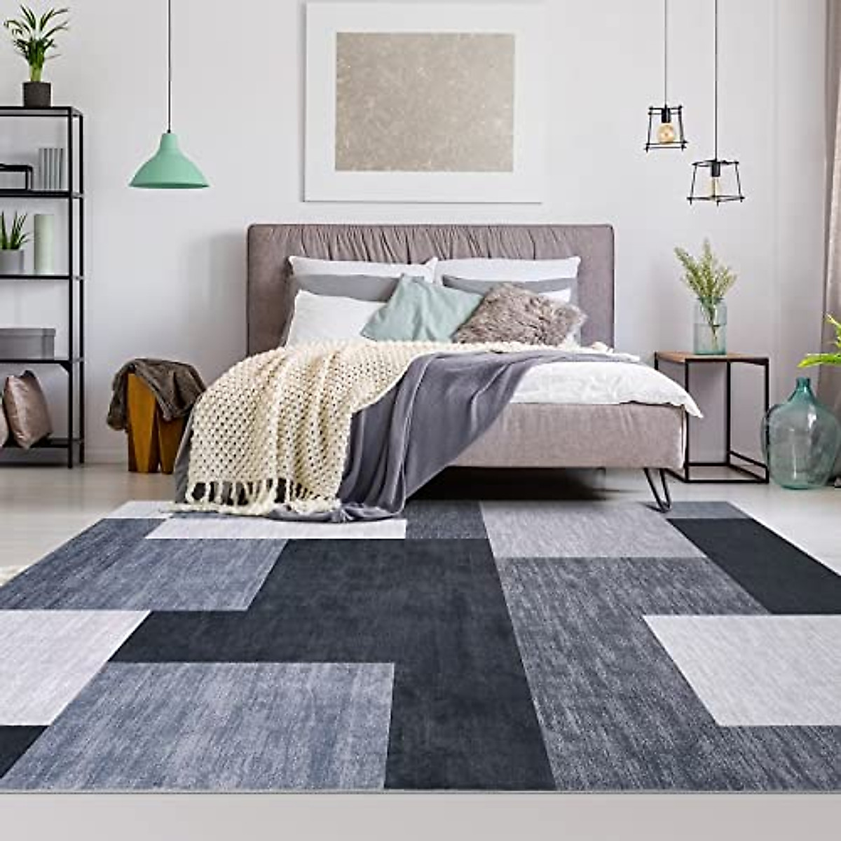 GlowSol Washable Area Rug 4×6 Living Room Rugs Contemporary Area Rug Abstract Geometric Indoor Rugs for Bedroom Floor Carpet Non Shedding Mat Foldable Thin Rug Non Slip Carpet, Grey