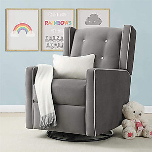 Baby Relax Mikayla 4-in-1 Swivel Glider Rocker Recliner Chair, Gray Microfiber