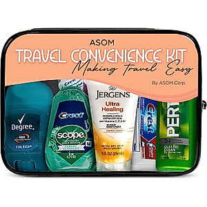 Asom Toiletry Travel Kit - 20 Piece TSA Approved Personal Care & Hygiene Essentials Set for Men & Women, Pre-Filled Convenience for Travel, Airplane Carry-On Ready.