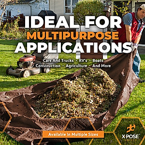 24' x 36' Super Heavy Duty 16 Mil Brown Poly Tarp Cover - Thick Waterproof, UV Resistant, Rip and Tear Proof Tarpaulin with Grommets and Reinforced Edges - by Xpose Safety