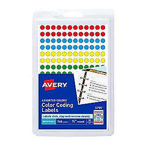 Avery Removable Color Coding Labels, 0.25 Inches, Assorted, Round, Pack of 768 (5795)