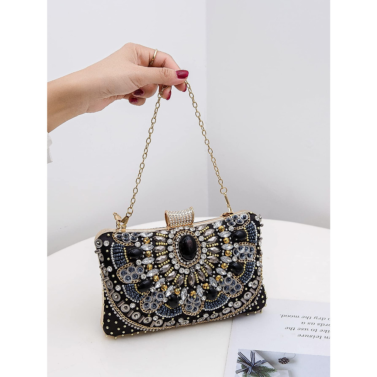 LETODE clutch purse for women with Noble Beaded Sequin Bag evening handbag