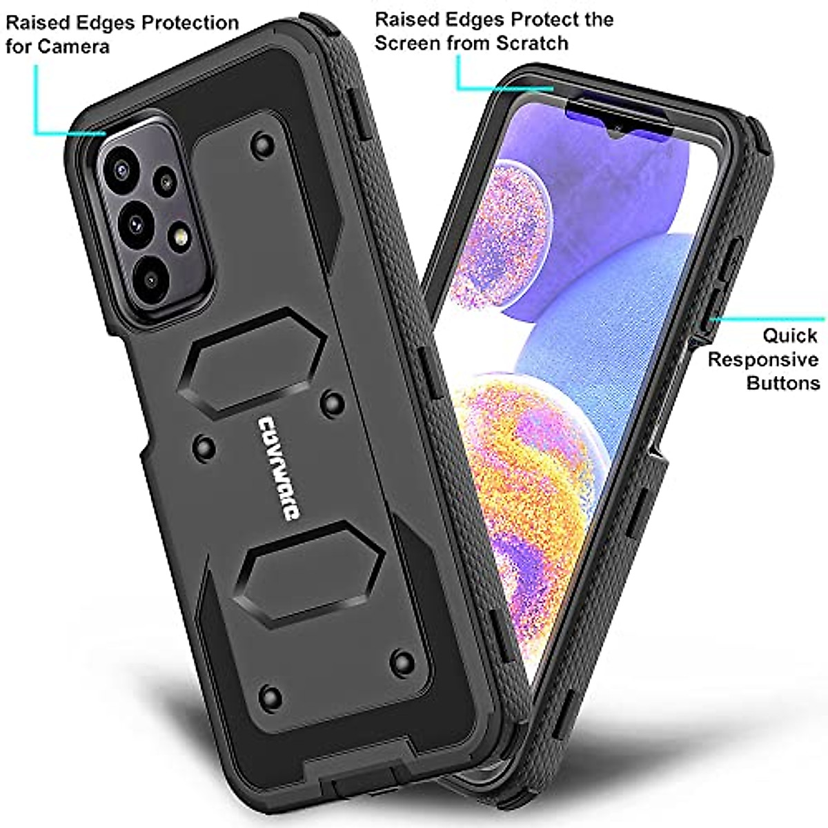Covrware for Samsung Galaxy A23 5G / A23 (4G) Aegis Series case, Full-Body Rugged Dual-Layer Shockproof Protective Swivel Belt-Clip Holster Cover with Built-in Screen Protector, Kickstand, Black