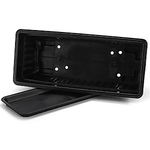 Fasmov 7 Pack 17 Inches Flower Window Box Plastic Vegetable Planters with Trays Vegetables Growing Container Garden Flower Plant Pot with 7 Pcs Plant Labels for Balcony, Patio, Garden, Black