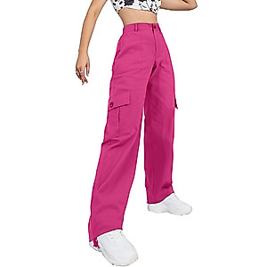 MSBASIC Cargo Pants for Women Casual Fashion Y2K High Waisted Baggy Pink Parachute Pants