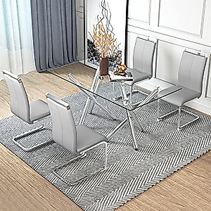 Baysitone Modern Dining Chairs Set of 4, Side Dining Room Chairs, Kitchen Chairs with Faux Leather Padded Seat High Back, Chairs for Dining Room,Kitchen, Living Room Light Grey