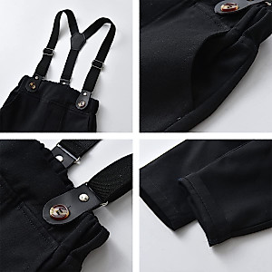 JunNeng Baby Toddler Boy Dinosaur Outfits Suits Gentleman Clothes Sets, Bowtie Dress Shirt+Suspender Pants Dress Suits (White Dinosaur, 18-24 Months)