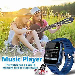 OVV Kids Smart Watch with 16 Puzzle Game for Boys Girls Ages 4-12 Selfie Camera Video Recorder Music Player Pedometer Flashlight 12/24 Hr Clock 1.54" Touch Screen Children Aluminum Case (1.Blue)