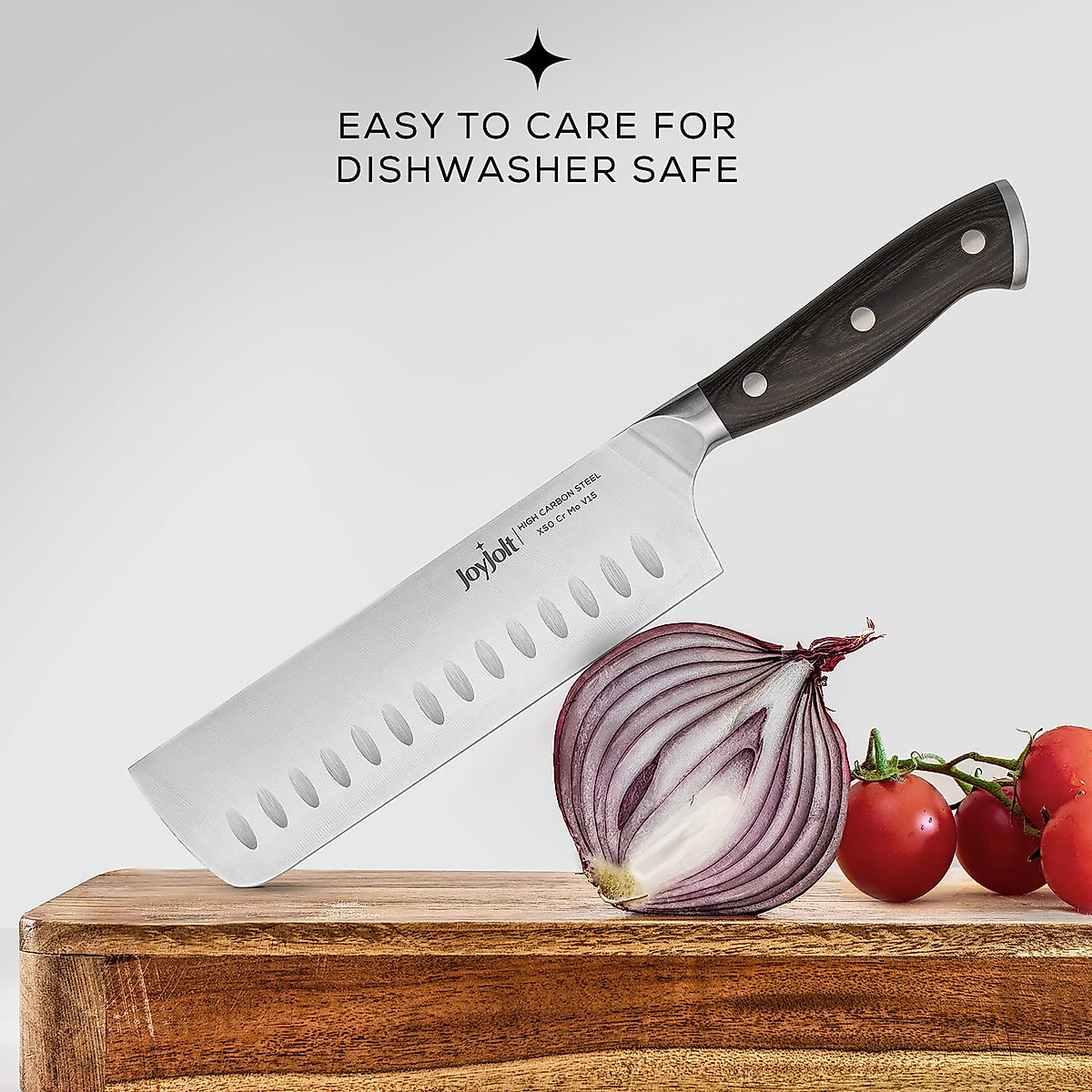 JoyJolt 7” Nakiri Knife. High Carbon x50 German Steel Kitchen Knife – Magnetic Gift Boxed Japanese Knife.