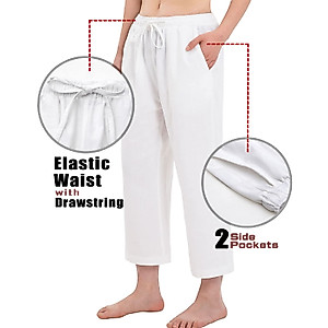 Bonnorth Women's Linen Beach Capri Pants Womens Lounge Loose Cropped Pants for Women Wide Leg Plus Size Casual Pants for Women Yoga Golf Lightweight Pants White XL