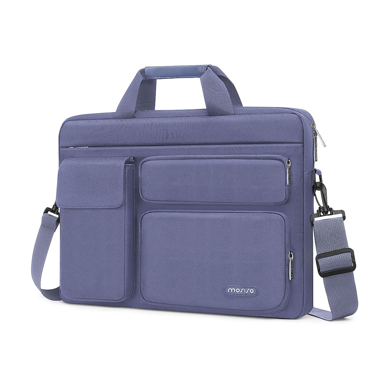 MOSISO Laptop Shoulder Bag Compatible with MacBook Air 15 M3 M2 2024 2023/Pro 16 inch M4 M3 M2 M1,15-15.6 inch Notebook with 2 Raised&1 Flapover&1 Horizontal Pocket&Handle&Belt, Lavender Gray