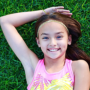 FROG SAC 6 Glitter Headbands for Girls, Adjustable Non Slip Thin Stretch Elastic Sports Headband for Teens, Cute Stretchy Athletic Sports Hair Accessories for Kids