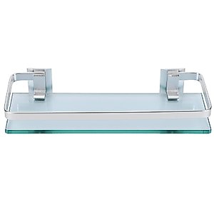 Hilitand Bathroom Rack, Aluminum Shelf Tempered Thickened Glass Bathroom Toilet Glass Storage Organizer Rack Wall Mounted with Screws for, Shower Caddies