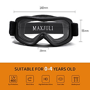 MAXJULI Kids Ski Goggles - Helmet Compatible Snow Goggles for Baby &Toddler with 100% UV Protection Age 0-4 (White/Clear)