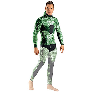 SEAC Ghost, Jacket in 7 mm Ultrastretch Neoprene with Incorporated Hood for Freediving and Spearfishing, camo Green, Medium