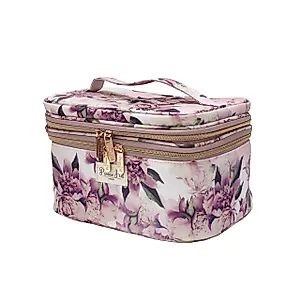 Conair Travel Makeup Bag, Large Toiletry and Cosmetic Bag, Perfect Size for Use At Home or Travel, Train Case Shape in Pink Floral Print