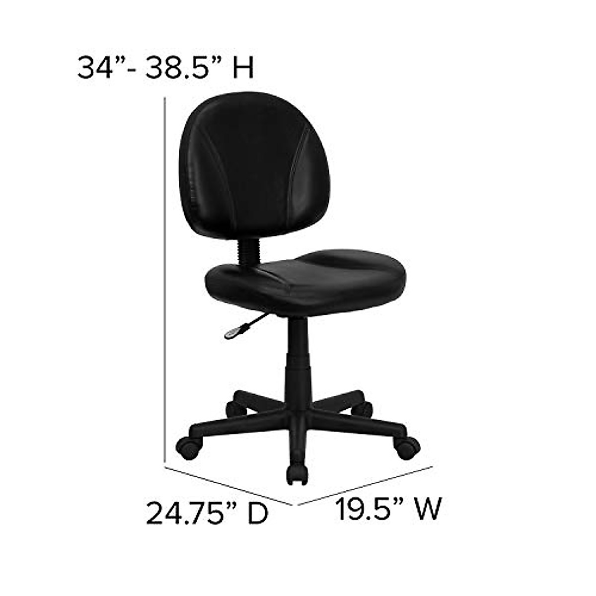Flash Furniture Ronald Mid-Back Black LeatherSoft Swivel Ergonomic Task Office Chair with Back Depth Adjustment