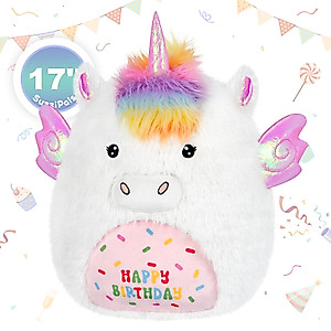 SuzziPals 17'' Happy Birthday Unicorn Plush Pillows, Squishy Unicorn Stuffed Animal, Stuffed Unicorn Pillows Unicorn Decor, Unicorns Plush Toys Birthday Gifts for Girls & Boy, Plushies Unicorn Gifts