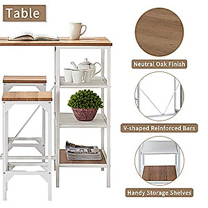 O&K FURNITURE Small 5-Piece Dining Room Bar Table Set, Modern Industrial Bistro Restaurant Dining Table and Stool Set, Home Kitchen Furniture, Oak Finish