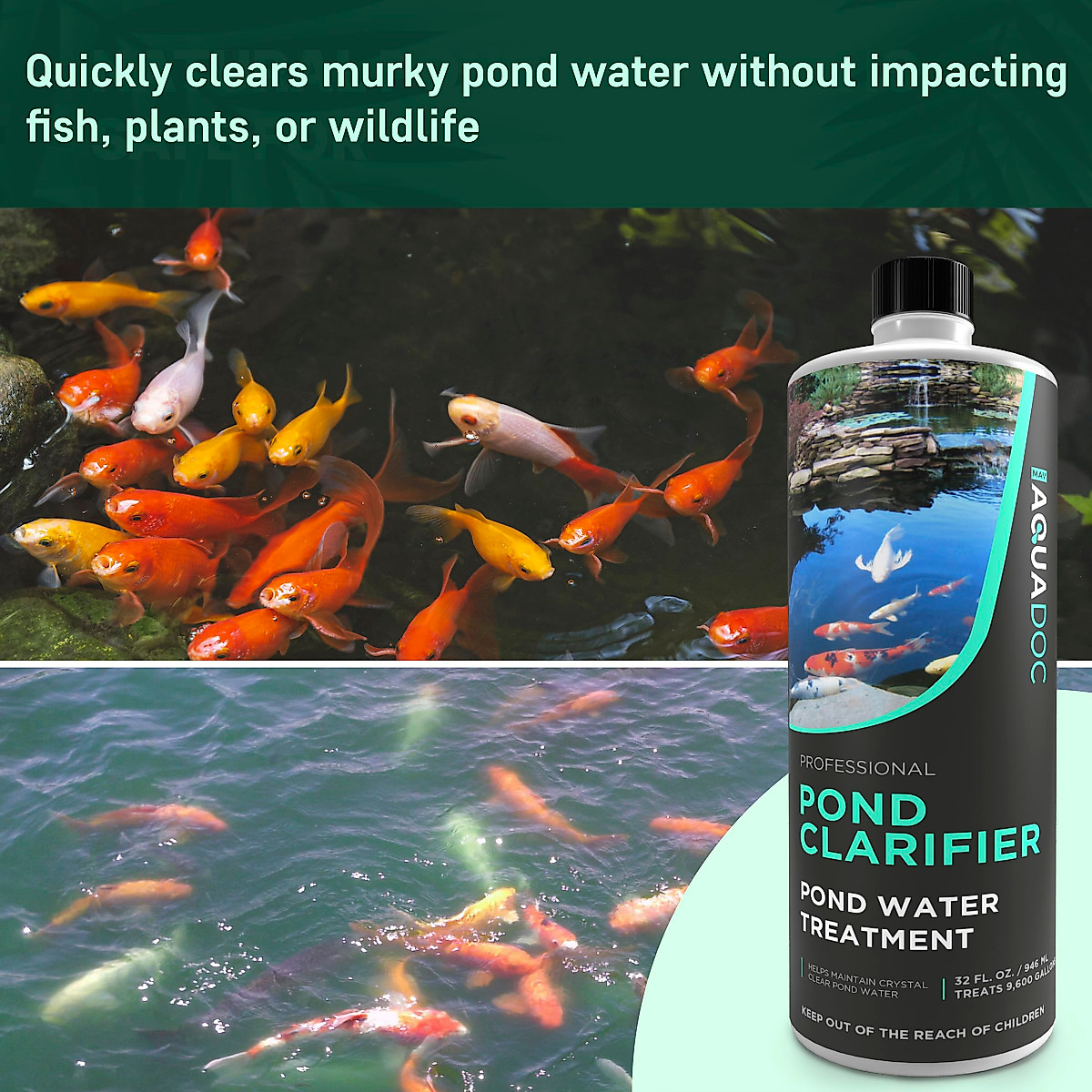 Pond Clarifier - Fish-Friendly Koi Pond Water Clarifier to Quickly Clear Murky Pond Water and Remove Pond Sludge with Natural Enzymes - Fish Pond Water Treatment - AquaDoc Pond Supplies