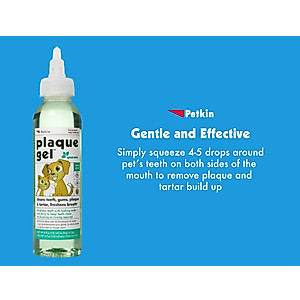 Petkin Plaque Remover Gel – Cleans Teeth and Gums, Removes Plaque and Tartar - Freshens Breath and Whitens Teeth with Baking Soda - Ideal for Daily Use, No Brushing or Rinsing - 4 fl oz