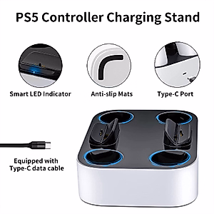 PS5 Charging Station, PS5 Controller Charger Station for DualSense Playstation 5 Controller Charging Stand, Dual Charging Dock with LED Indicator, Type-C Fast Charging