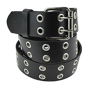 Belle Donne - Women's Double Grommet Leather Jeans Belt, Black , Size L(37"-39")