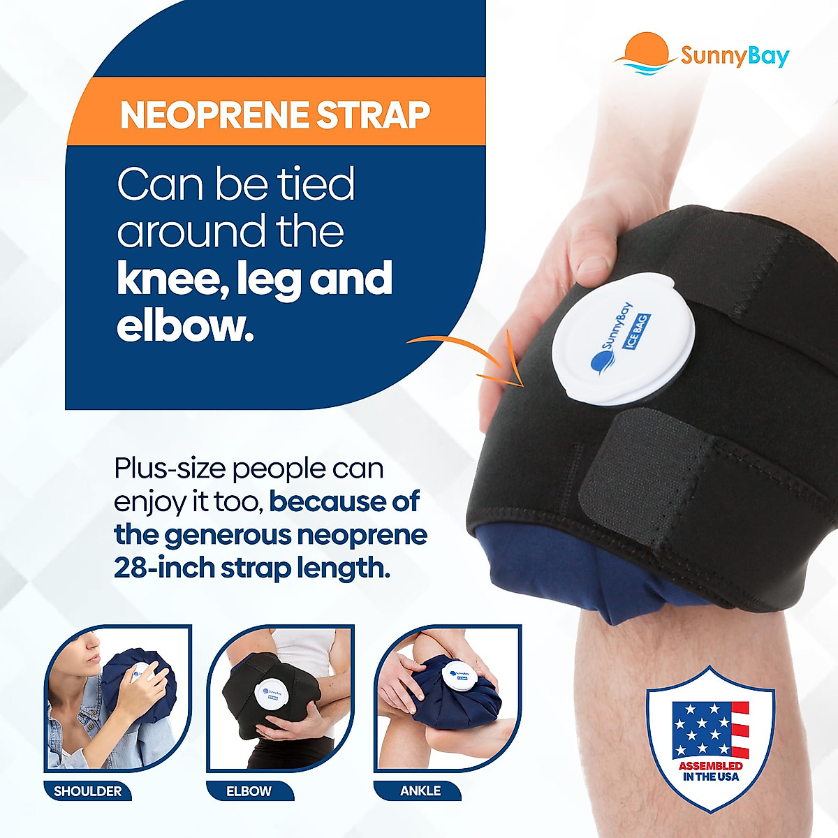 SunnyBay Refillable 11 in Ice Bag with 28 in Strap - Reusable Washable Medical Icing Pack - for Ankle, Knee, Neck, Shoulder Injuries- Cold Therapy Muscle Pain Relief
