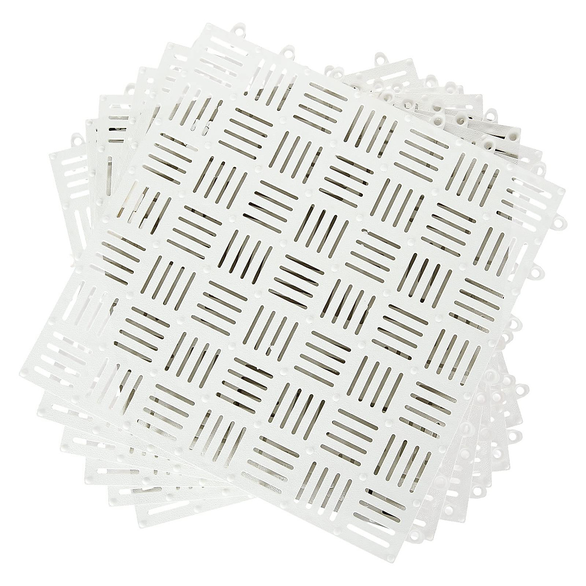 12x12 Inch Interlocking Soft PVC Flooring Tile, 12 Pack Non-Slip Splicing Modular Tile Shower Mat with Holes, Modular Interlocking Cushion for Locker Room Kitchen Basement Stairs, White