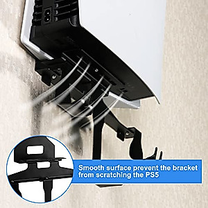 PS5 Wall Mount, Wall Bracket for Playstation 5 (Disc and Digital Edition) with Detachable Controller Holder & Headphone Hanger, Stealth Mount for PS5, Black