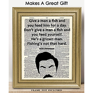 Positive Affirmations Wall Decor for Kids: "Give a Man a Fish" Ron Swanson 8x10 Inspirational, Motivational Poster & Motivational Wall Art Office Decor for Men & Women