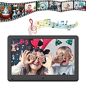 Digital Picture Frame 12 Inch with FHD 1920x1080, Support 1080P Video/Music/Slide Show/Motion Sensor/Continue Playback/Adjustable Brightness/Auto Rotate/Calendar, Black
