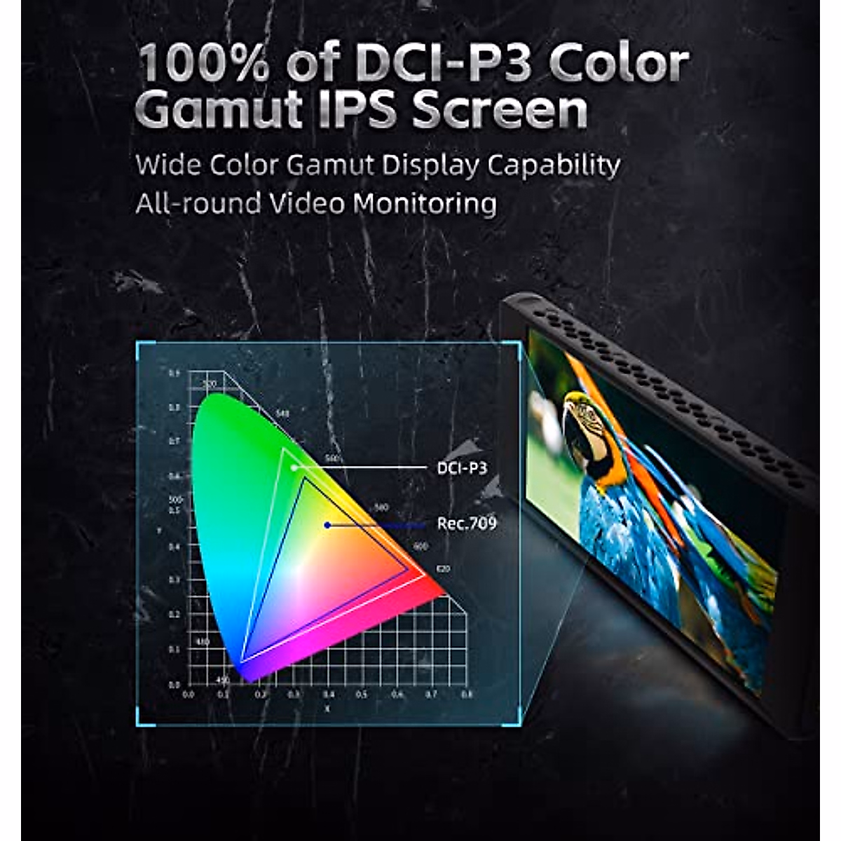 Portkeys PT6 Monitor 5.2 inch 3D LUT 4K HDMI Touch Screen 1920 * 1080 Live Streaming Monitor HDMI DSLR Camera Field Monitor with Peaking Frame, Wireframe Protection, Image Crop Function