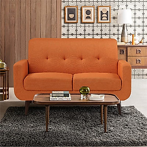 Lexicon Fitch 56" Polyester Fabric Loveseat with Tufted in Orange
