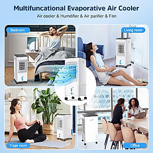 Portable Air Conditioners, 3 IN 1 Air Conditioner Portable for Room, 5.5L Evaporative Air Cooler, Portable AC with 3 Speeds, Remote Control Swamp Cooler for Bedroom Office Garage Kitch