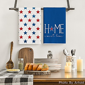 Artoid Mode Blue Stars Home Sweet Home Patriotic 4th of July Kitchen Towels Dish Towels, Memorial Day 18x26 Inch Seasonal Decoration Hand Towels Set of 2