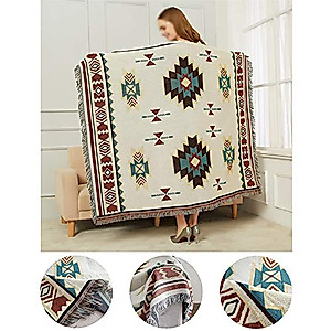 Shigen Art Native American Throw Blanket Weighted Reversible Design with Tassel Fringes for Farmhouse Decor Cotton and Microfiber Blend Perfect for Chair Sofa Living Room Bedroom Gift Wrapping