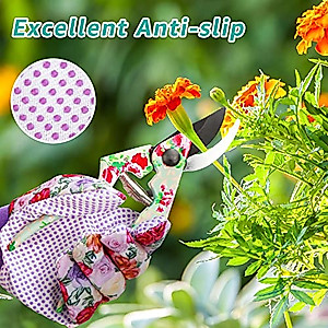 JUMPHIGH 4 Pairs Garden Gloves for Women, Floral Gardening Gloves with Non-Slip PVC Dots, Ladies Soft Breathable Yard Work Gloves Light Working Gloves, Elastic Knit Wrist, Medium Size Fits Most