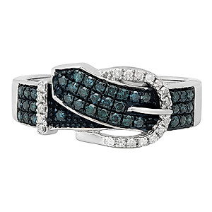 Dazzlingrock Collection 0.40 Carat (ctw) Sterling Silver Round Blue & White Diamond Buckle Right Hand Band, Size 8