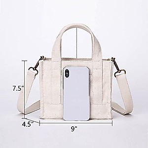 MINKARS Mini Tote Bag for Women Canvas Crossbody Purse, Beige 9”