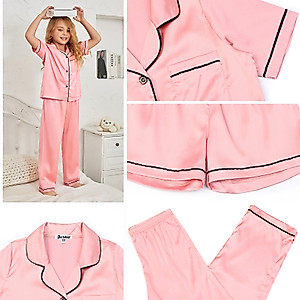 Jxstar Button Up Satin Pajamas for Girls Boys Silk Pjs Sets Kids Champagne Short Sleeve Sleepwear,4t 5t