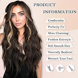 N NAYASA Long Wavy Middle Part Wig for Women Synthetic Curly Wigs Natural Wavy Heat Resistant Wig for Daily Party Use (Brown Mixed Blonde,24inch)