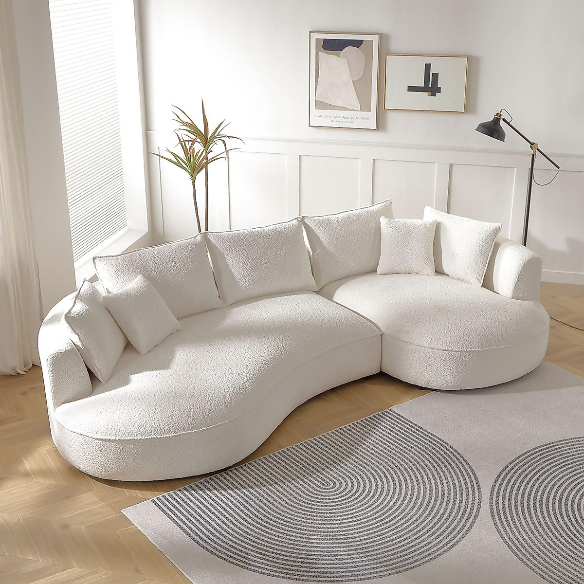 JURMALYN Curved Sofa for Living Room Comfy Cloud Couch Round Boucle Couch Curved Sectional Sofa for Apartment Office with Pillows (Beige-Right Chaise)
