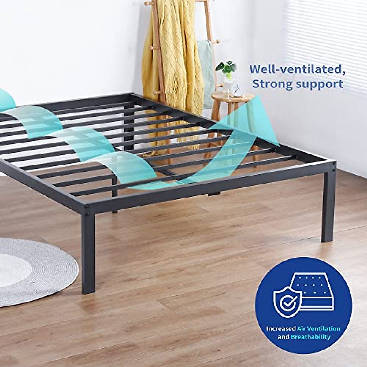 Olee Sleep 18inch Tall Steel Slat / Non-slip Support S-3500 High Profile Platform Bed Frame, Twin