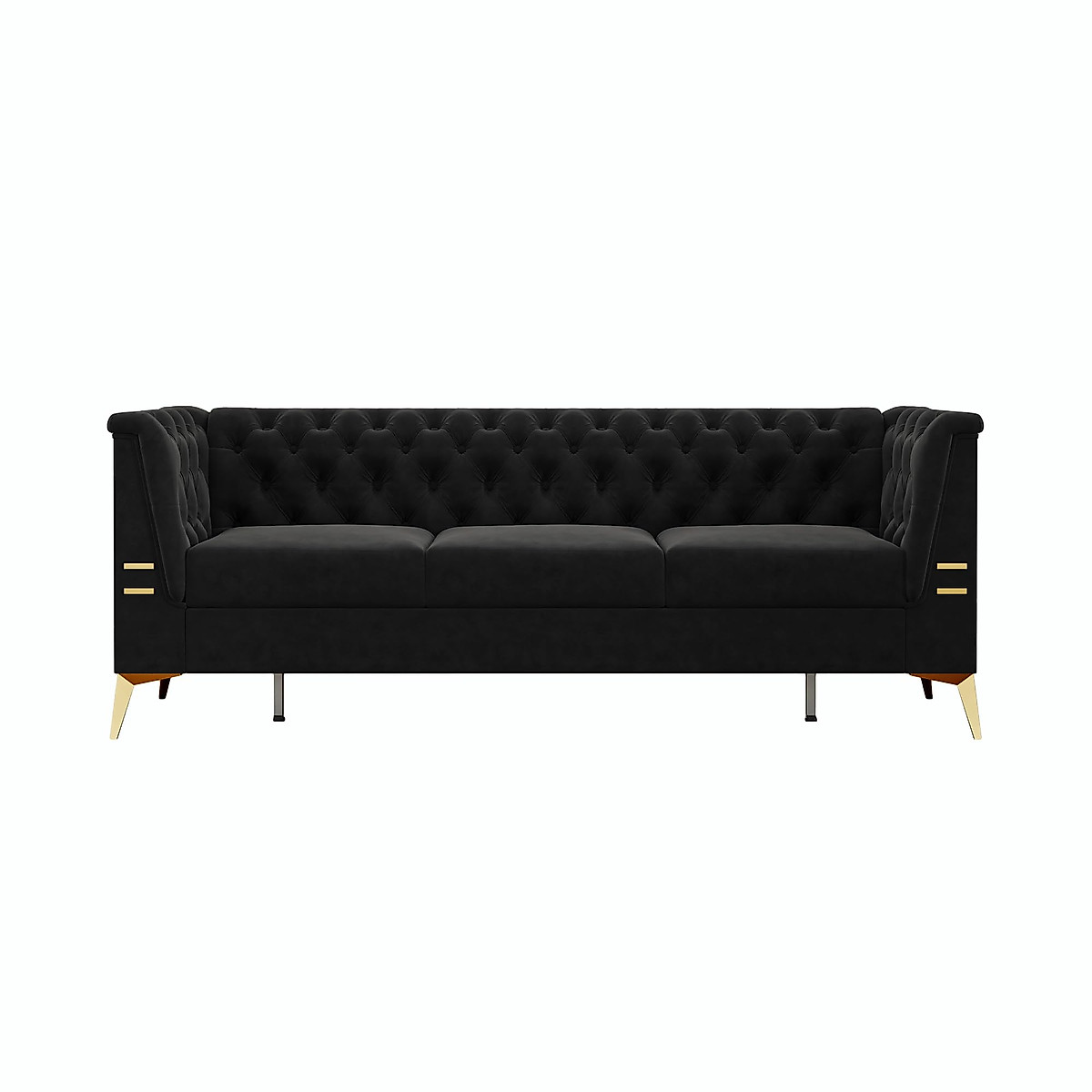 ERYE Mid-Century Modern Velvet Chesterfield Button Upholstered 3 Seaters Sofa Couch, Golden Legs, Flared Padded Armrest,Removable Cushions Cover for Living Room,Bedroom,Office,Apartment, Dorm
