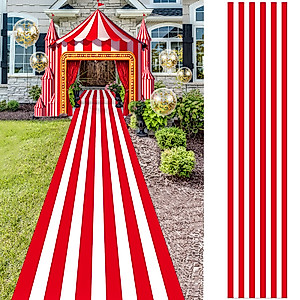 Boao 2 Pcs Carnival Circus Party Supplies Red and White Striped Aisle Runners Carnival Theme Party Floor Decor 24 in x 10 ft for Birthday Carnival Party Decorations