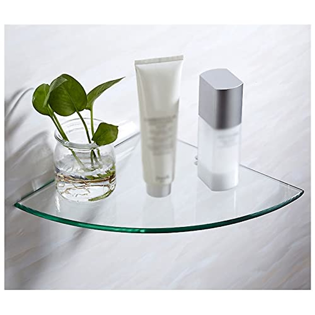 RVCREA Bathroom Shelves Tempered Glass Corner Shelf 8MM-Thick Wall Mount Glass Shower Shelf, Stainless Steel Accessories (Size : 18cm/7in)