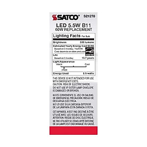 Satco S21278 5.5B11/LED/927/FR/120V/E12-6 Pack